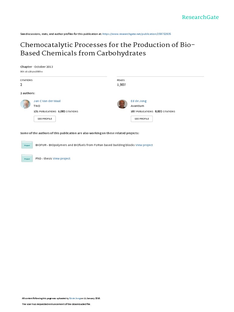 Chemocatalytic Processes For The Production of Bio-Based Chemicals ...