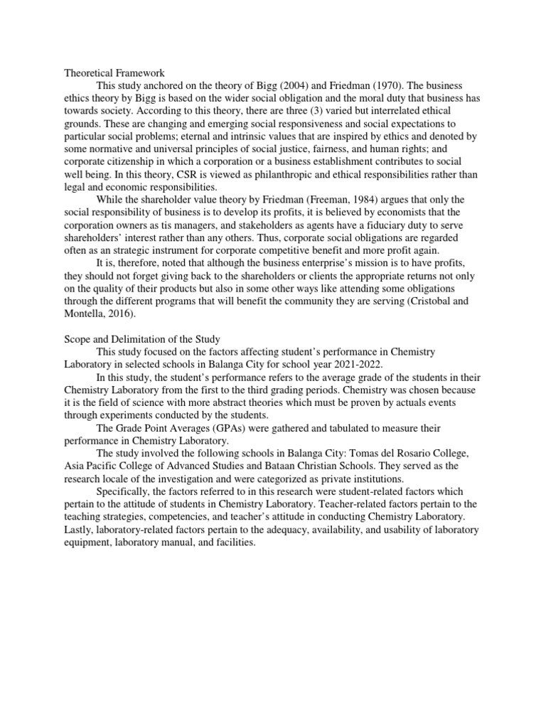 Example of Theoretical Framework and Scope and Delimitation | PDF ...