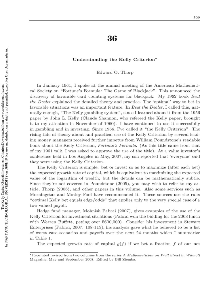Understanding The Kelly Criterion | PDF | Investing | Probability