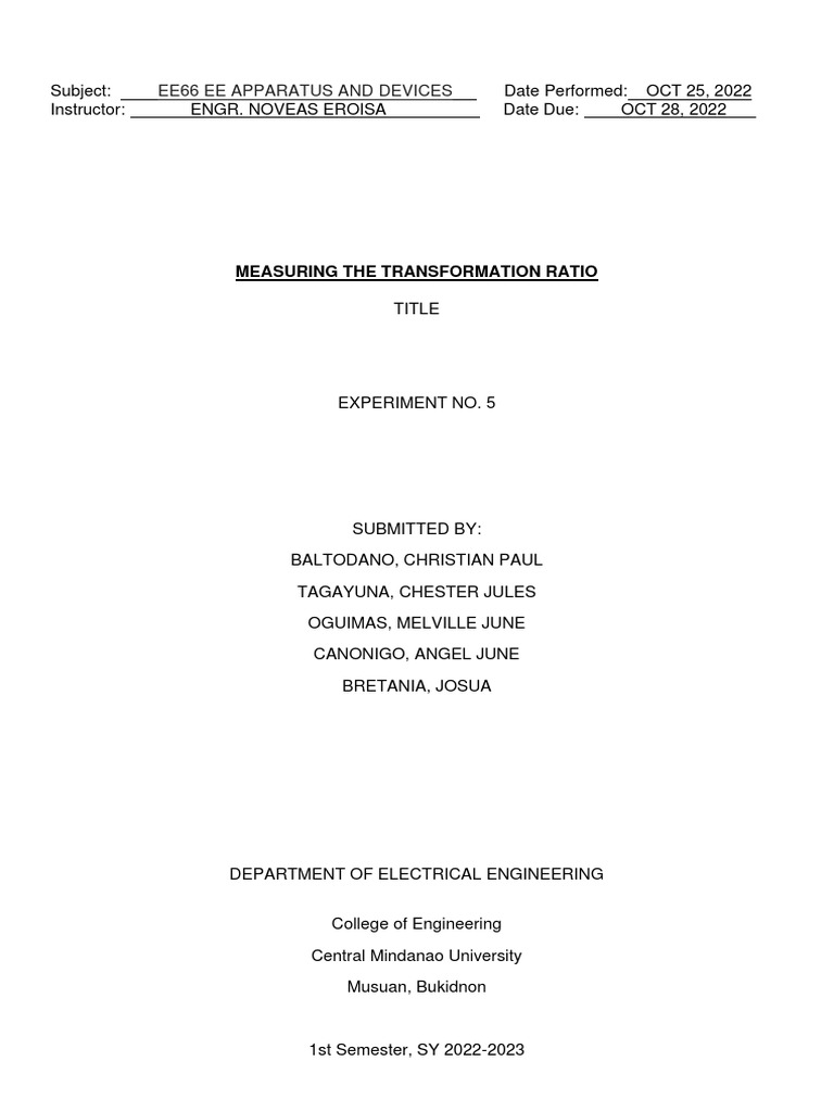 Measuring the Transformation Ratios of a Three-Phase Transformer: An ...
