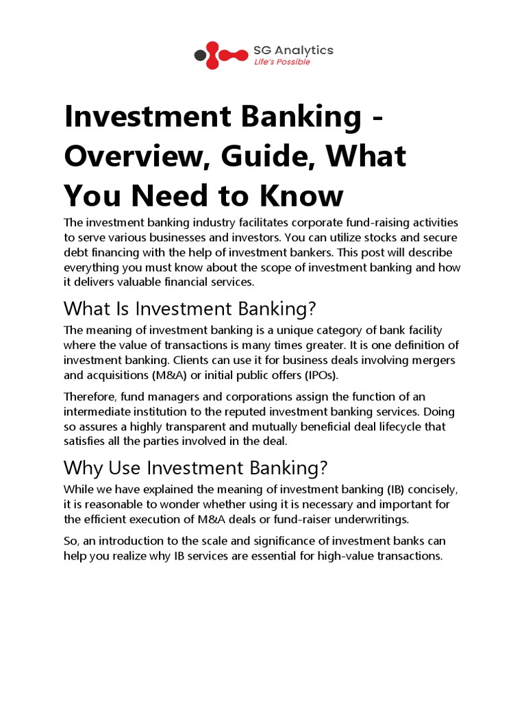 Investment Banking Overview and Benefits | PDF | Investment Banking | Banks