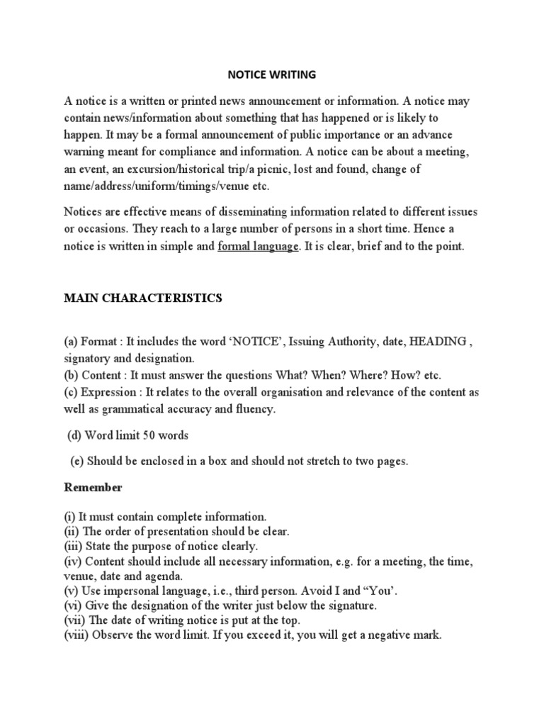 Notice Writing | PDF | Communication | Linguistics