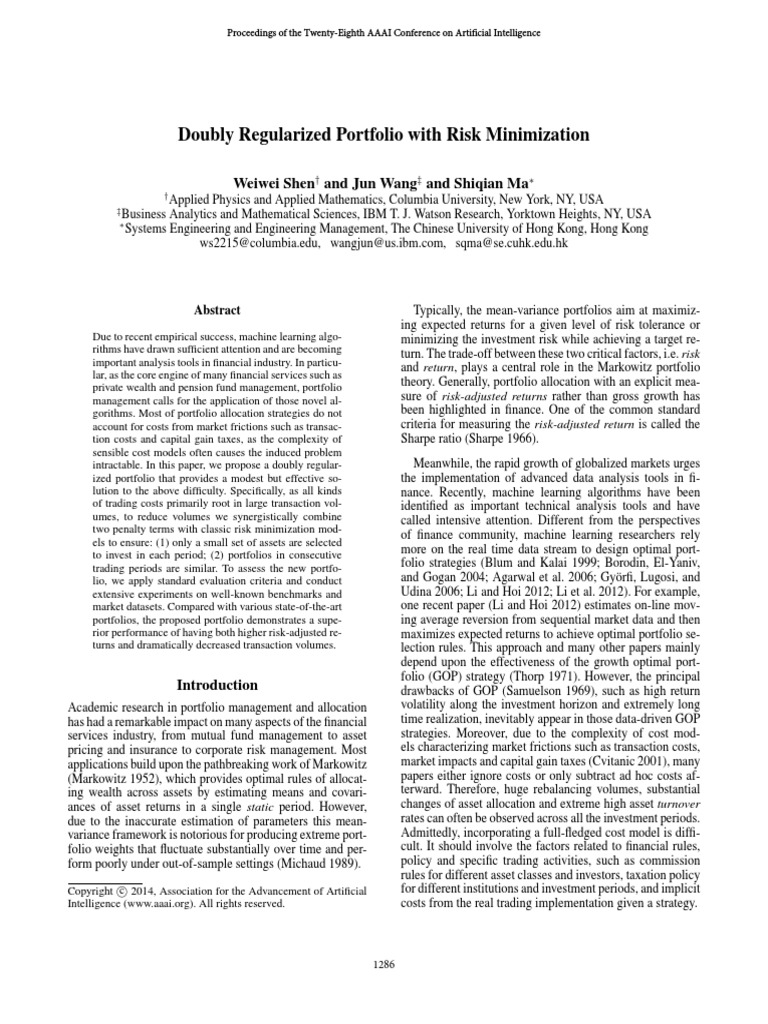 Doubly Regularized Portfolio With Risk Minimization - AAAI - 14 | PDF | Modern Portfolio Theory ...