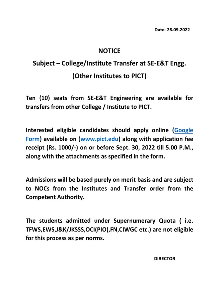College Tranfer Notice New | PDF