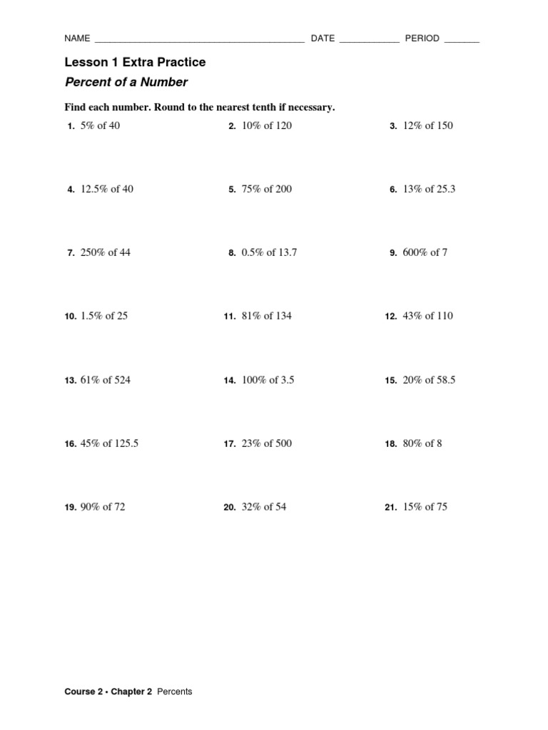 Lesson 1 Percent of A Number | PDF