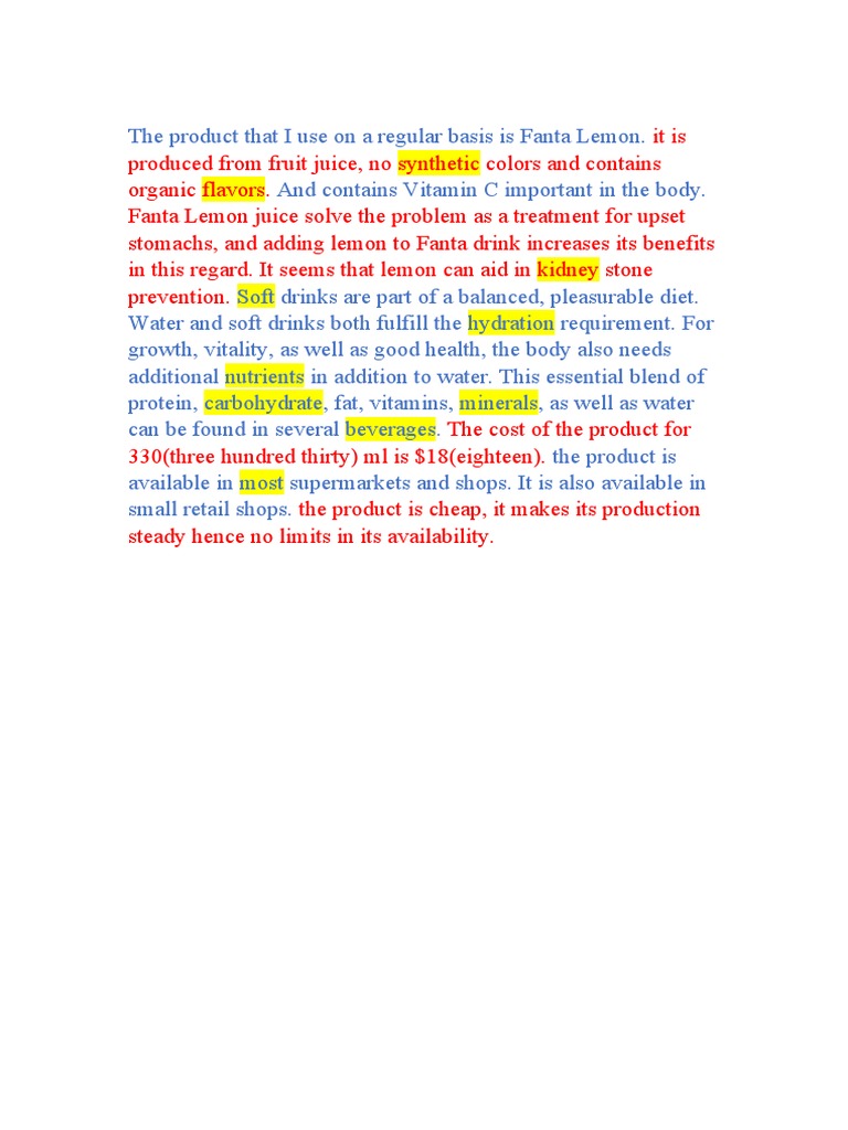 The Product That I Use On A Regular Basis Is Fanta Lemon 1 | PDF