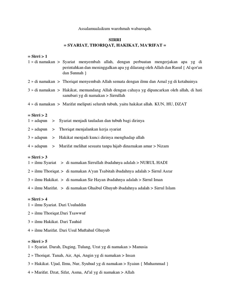 Syariat, Thoriqat, Hakikat, Ma'rifat | PDF