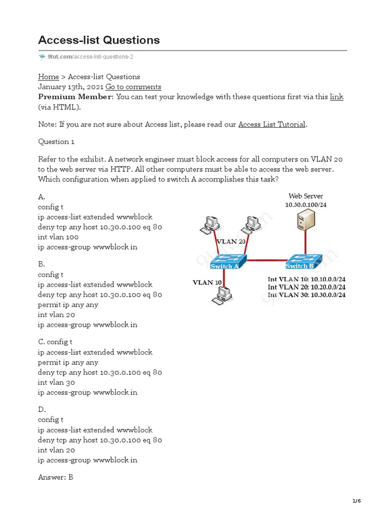 Access-List Questions | PDF | Ip Address | Internet Protocols