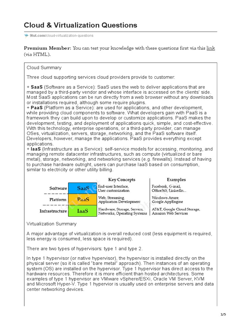 Cloud Amp Virtualization Questions | PDF | Cloud Computing | Software As A Service