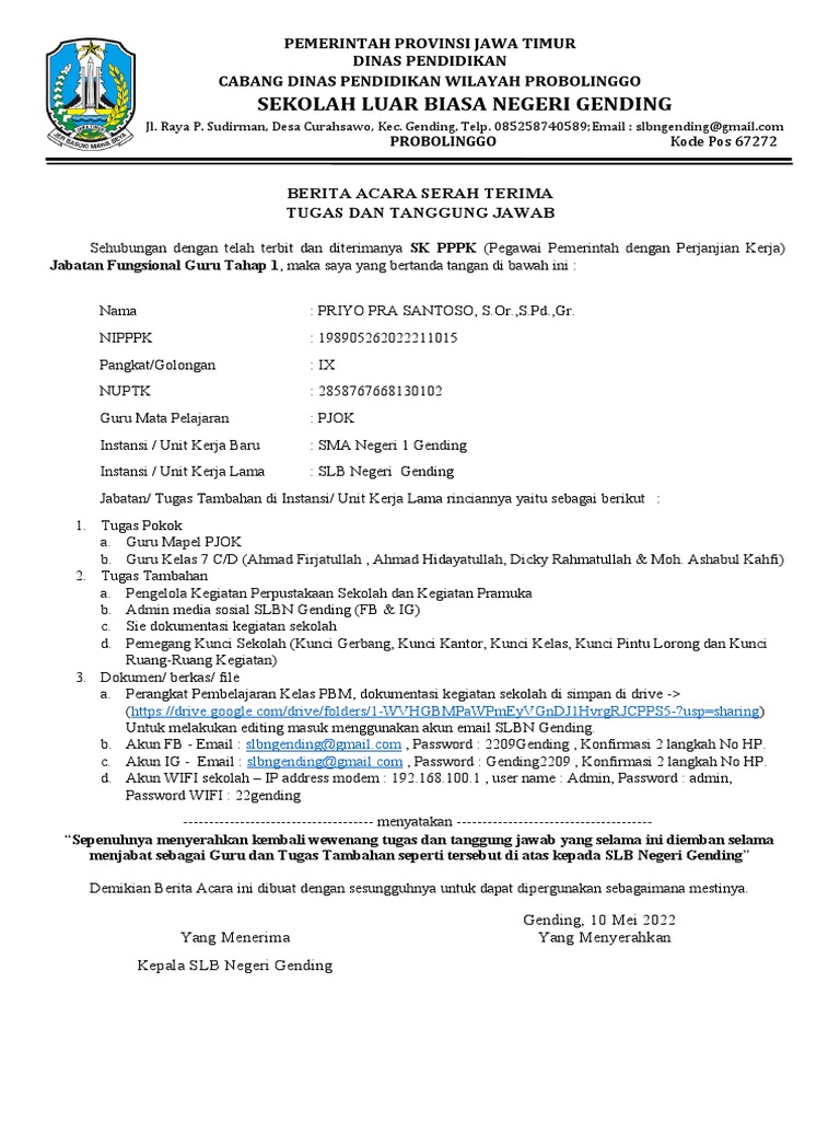 Berita-Acara-Serah-Terima-P3K Sekolah Lama Priyo P | PDF