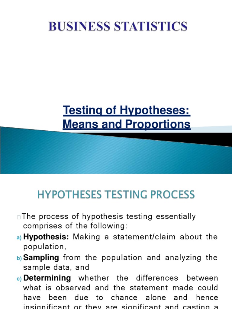 Hypothesis Testing: Means and Proportions | PDF
