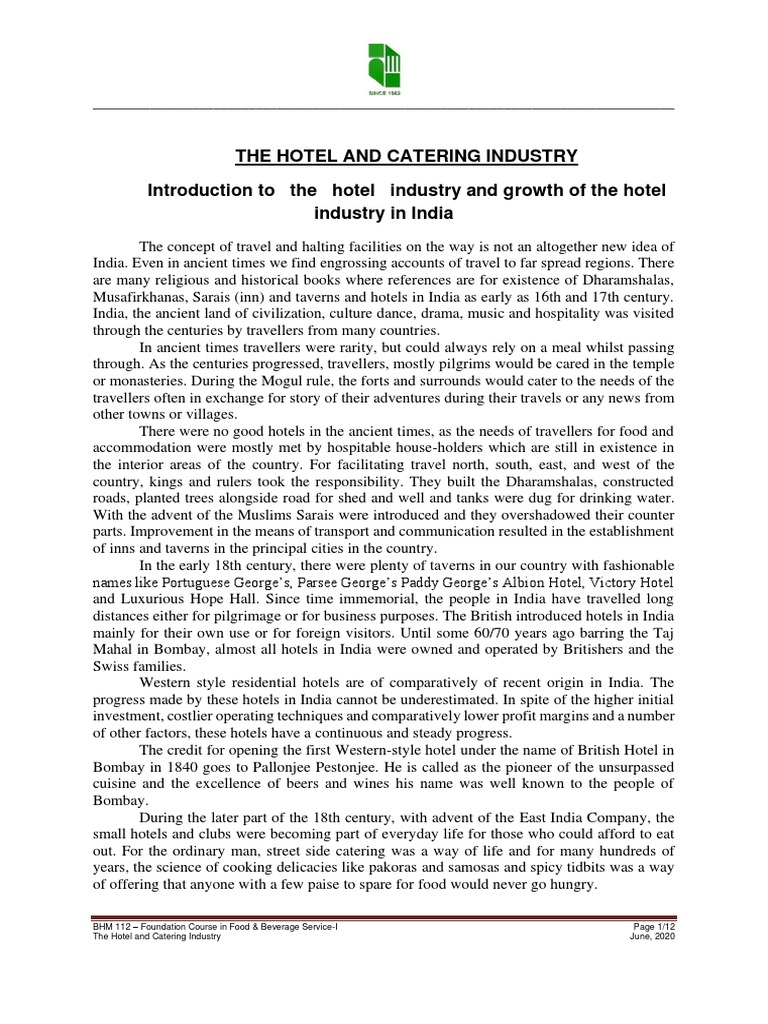 1 (1) - The Hotel and Catering Industry | PDF | Restaurants | Foodservice