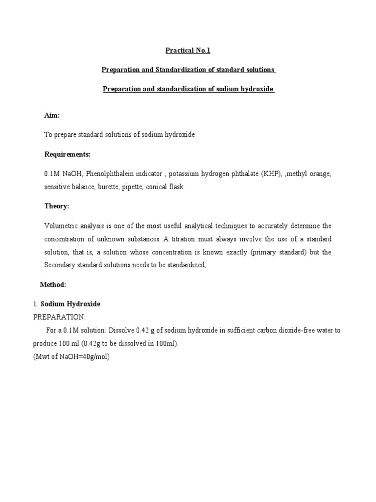Practical No.1 Preparation and Standardization of Standard Solutions ...
