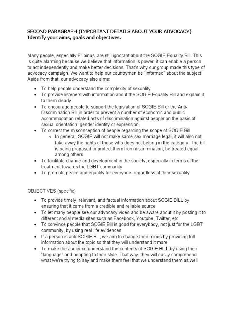 SOGIE Bill - Goals & Ojectives | PDF