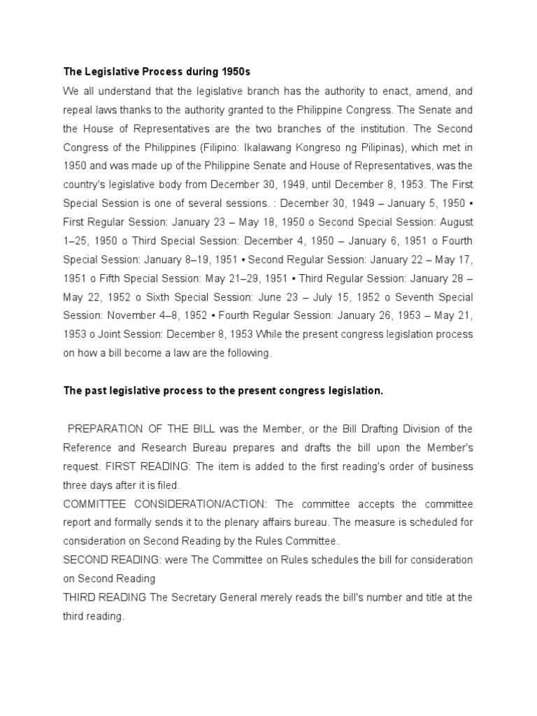 Legislative Process 1950s Philippines | PDF | Bill (Law) | Veto
