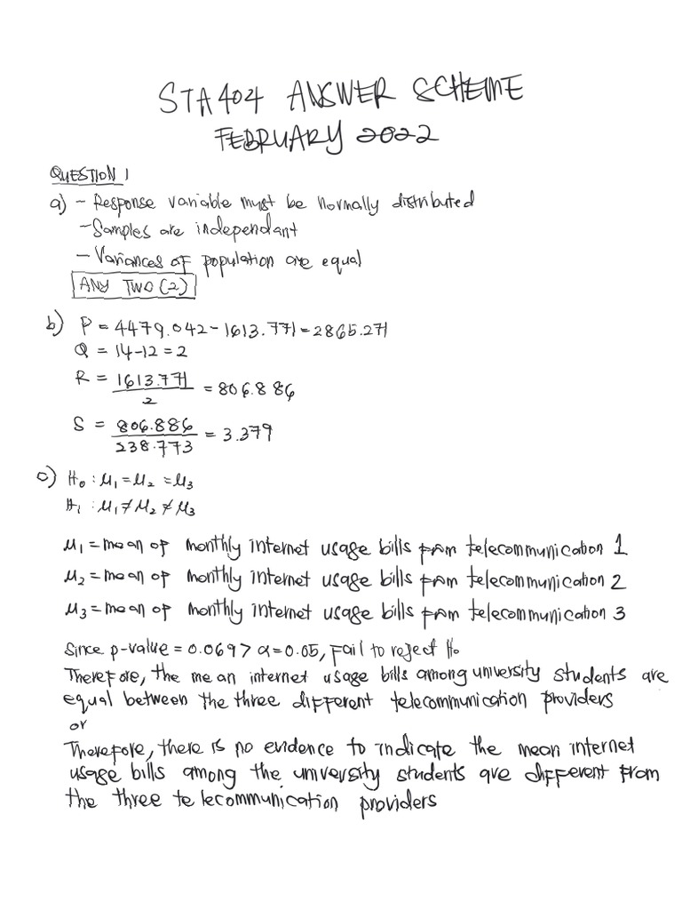 Sta404 February 2022 Answer Scheme | PDF
