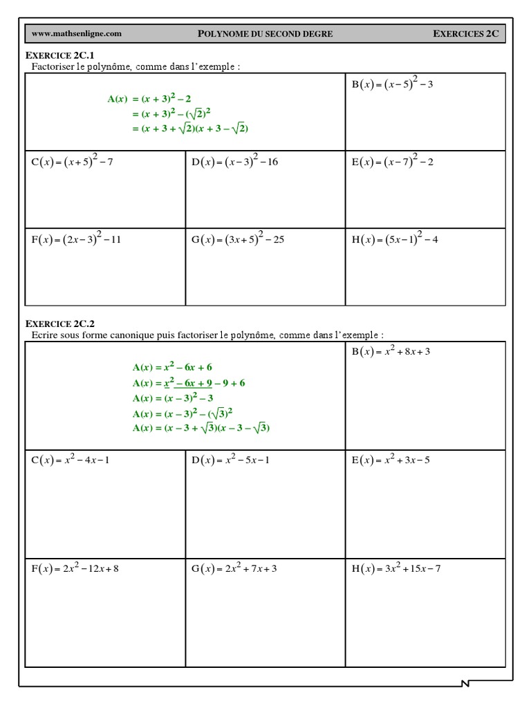 Exercices sur la forme canonique | PDF | Logique mathématique ...