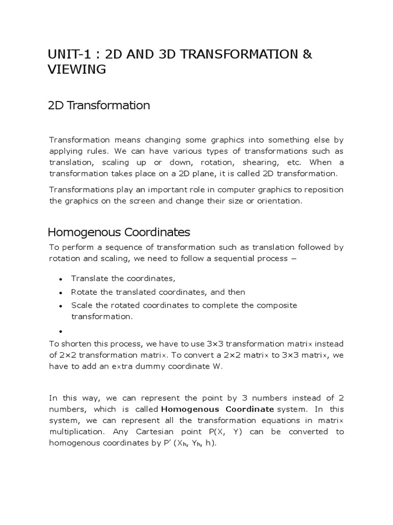 2D Transformation | PDF | 2 D Computer Graphics | Window (Computing)