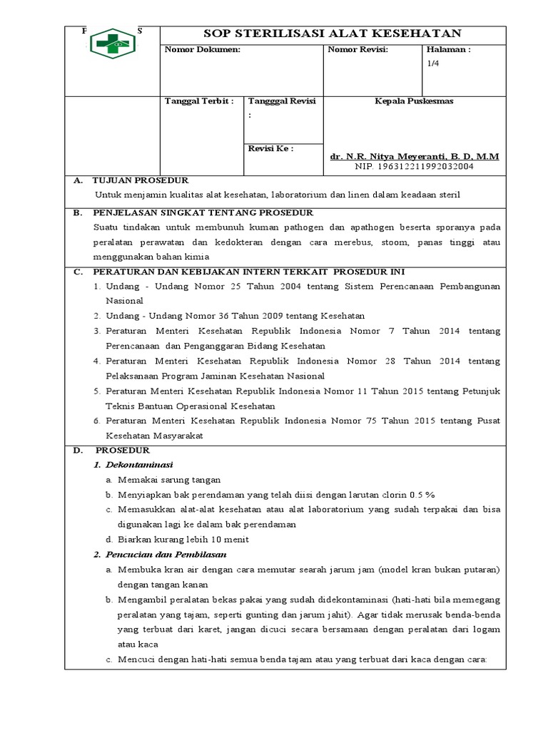 SOP Sterilisasi Alat Kesehatan | PDF | Griya & Taman | Kesehatan Holistik