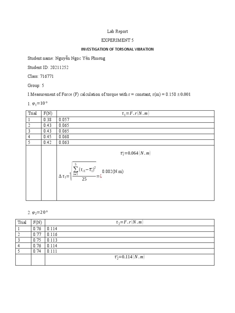 Lab Report5 | PDF | Applied And Interdisciplinary Physics | Mechanical Engineering
