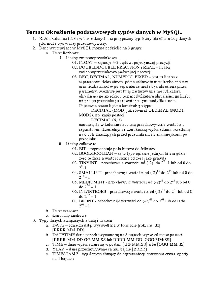 4 Podstawowe Typy Danych | PDF