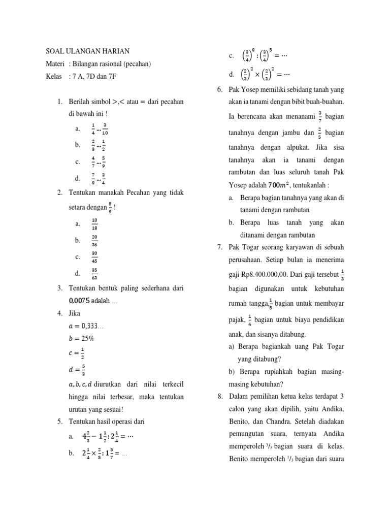 Bilangan Pecahan | PDF