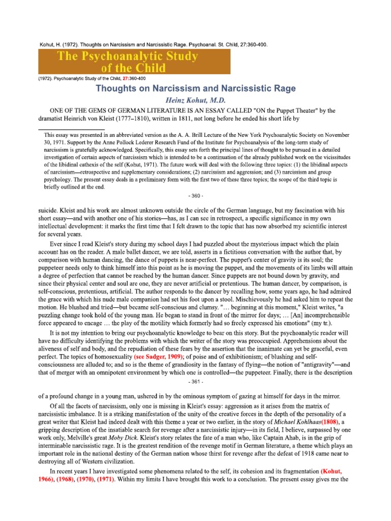 Kohut - Thoughts On Narcissism and Narcissistic Rage | PDF