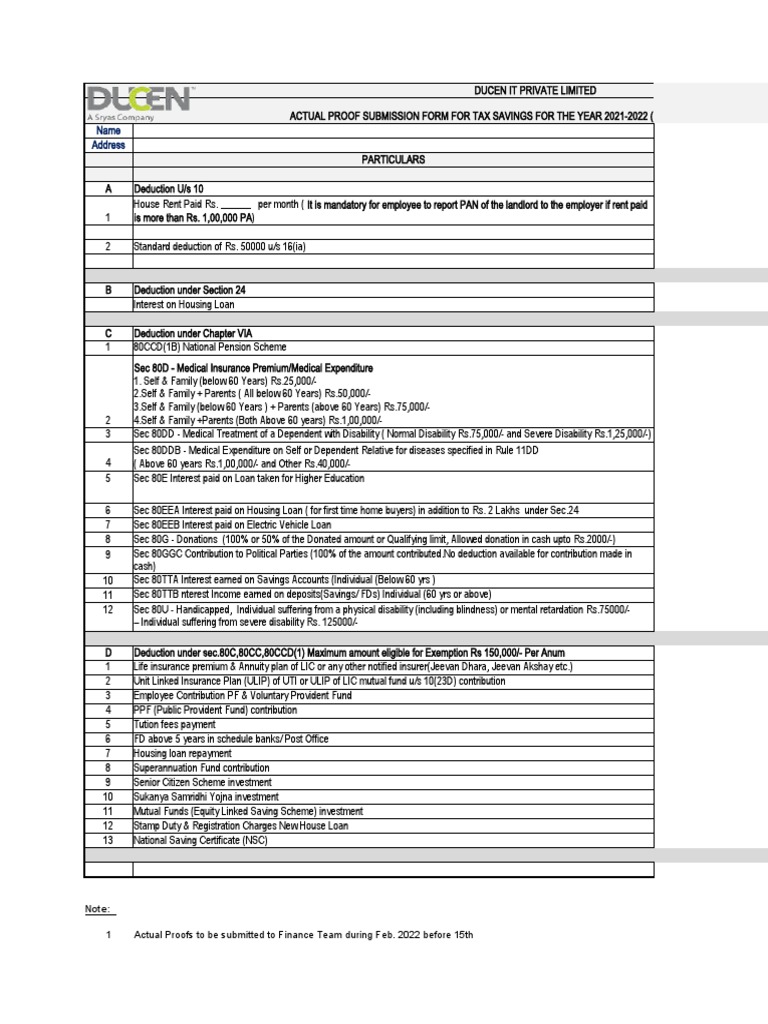 Income Tax Actual Proof Submission Form Fy 2021 - 2022 | PDF ...