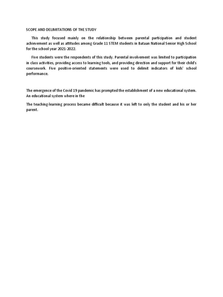 Scope and Delimitations of The Study | PDF