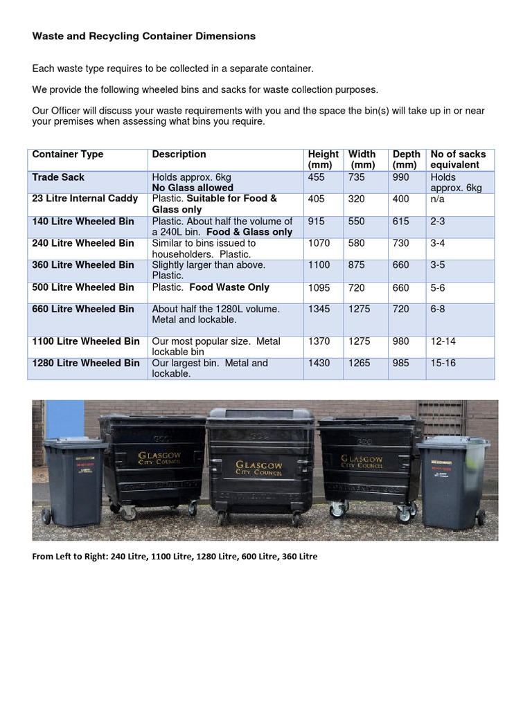 Waste Container Size Specifications | PDF