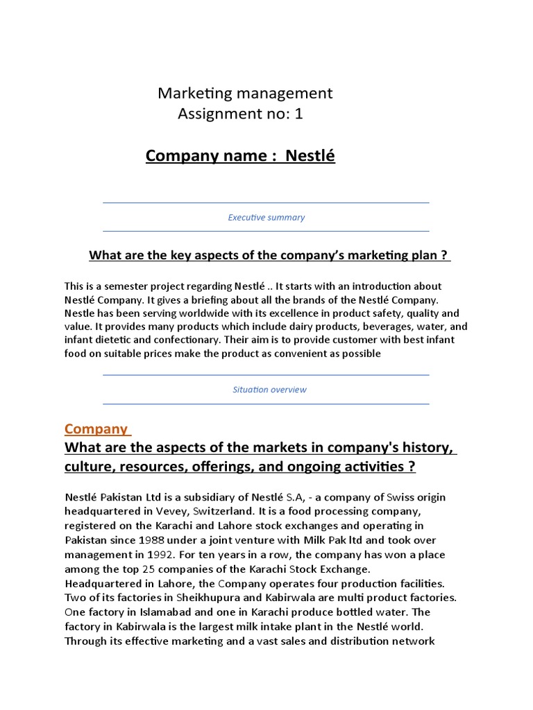 Marketing Assignment No 1 | PDF | Nestlé | Brand