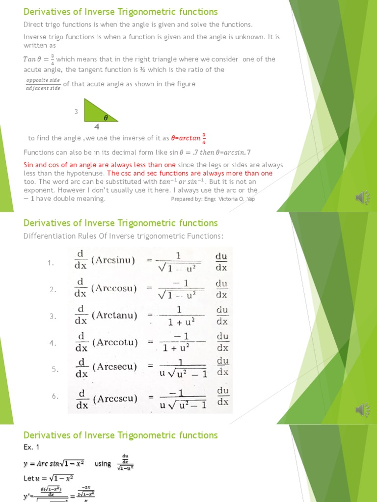 Derivatives of Inverse Trigonometric Functions | PDF | Trigonometric ...