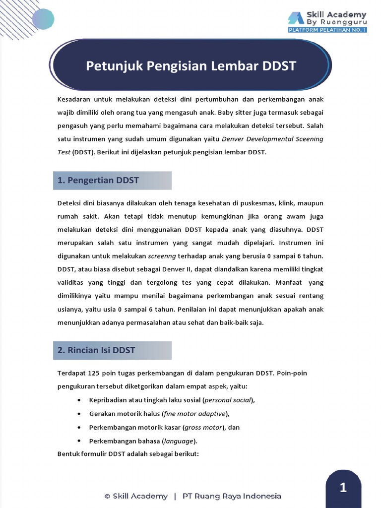 Petunjuk Pengisian Lembar DDST | PDF