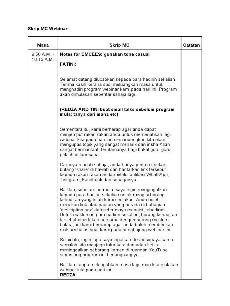Skrip MC Webinar | PDF | Karier & Perkembangan