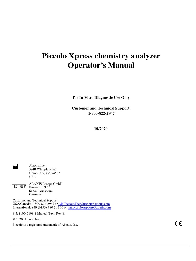 1100-7108-1 Rev. E JenII Piccolo Xpress User Operator's Manual ...