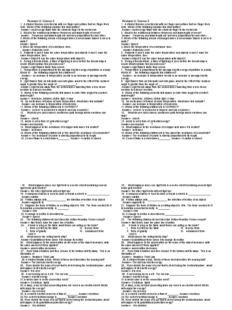 Science Reviewer Answers Key Principles | PDF | Force | Temperature