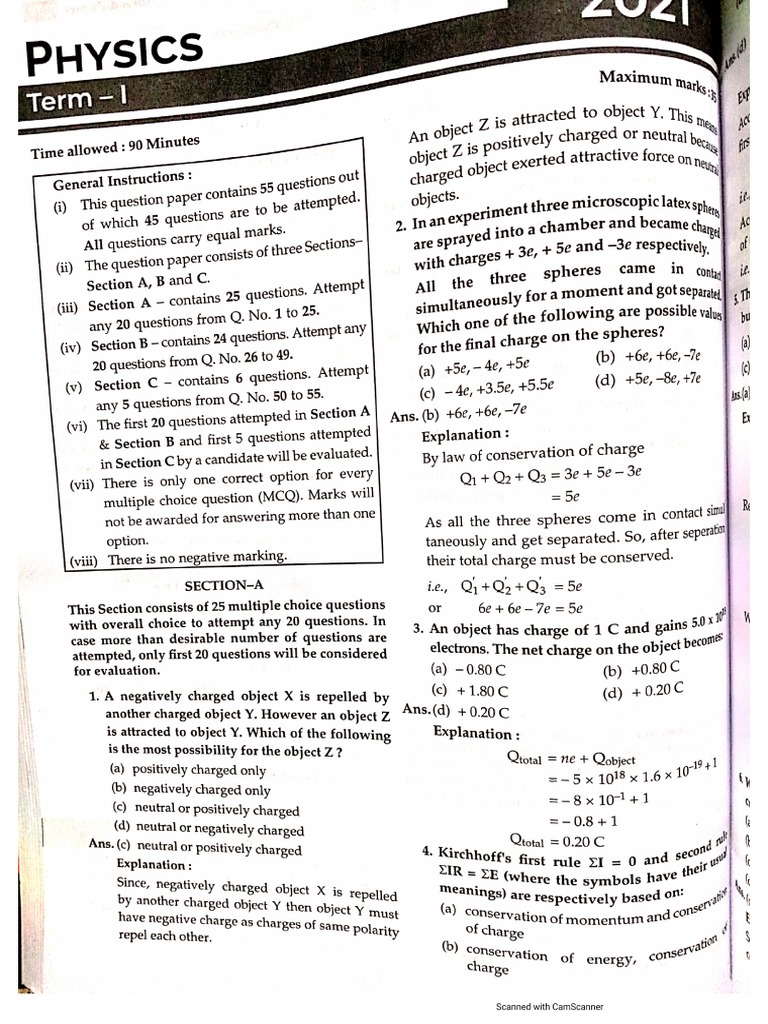 Physics 2021 Term 1 Pyq | PDF