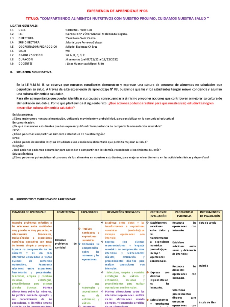 Experiencia de Aprendizaje N°08 | PDF | Ecuaciones | Ecuación cuadrática