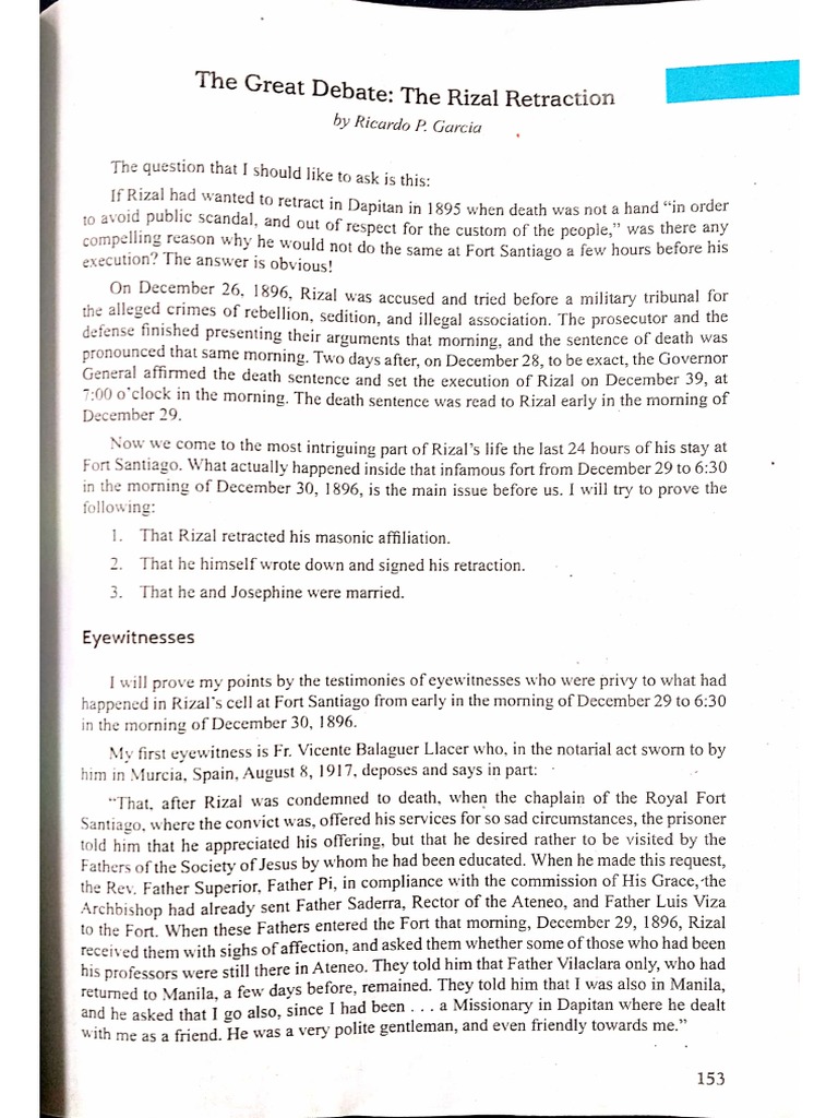 The Great Debate The Rizal Retraction | PDF