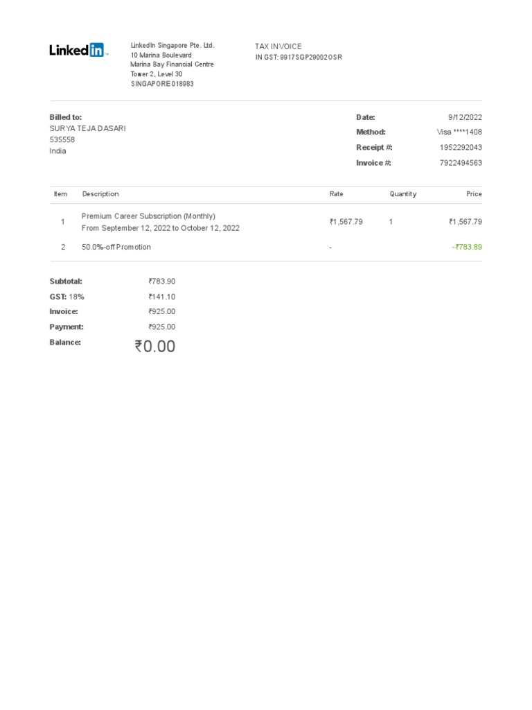 Receipt - LinkedIn | PDF