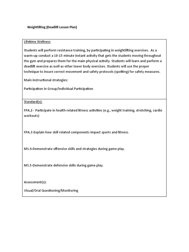Deadlift Lesson Plan | PDF | Self-Improvement | Wellness