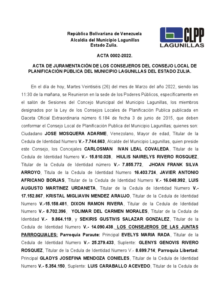 Acta 002-22. Juramentacion | PDF | Venezuela | Responsabilidad