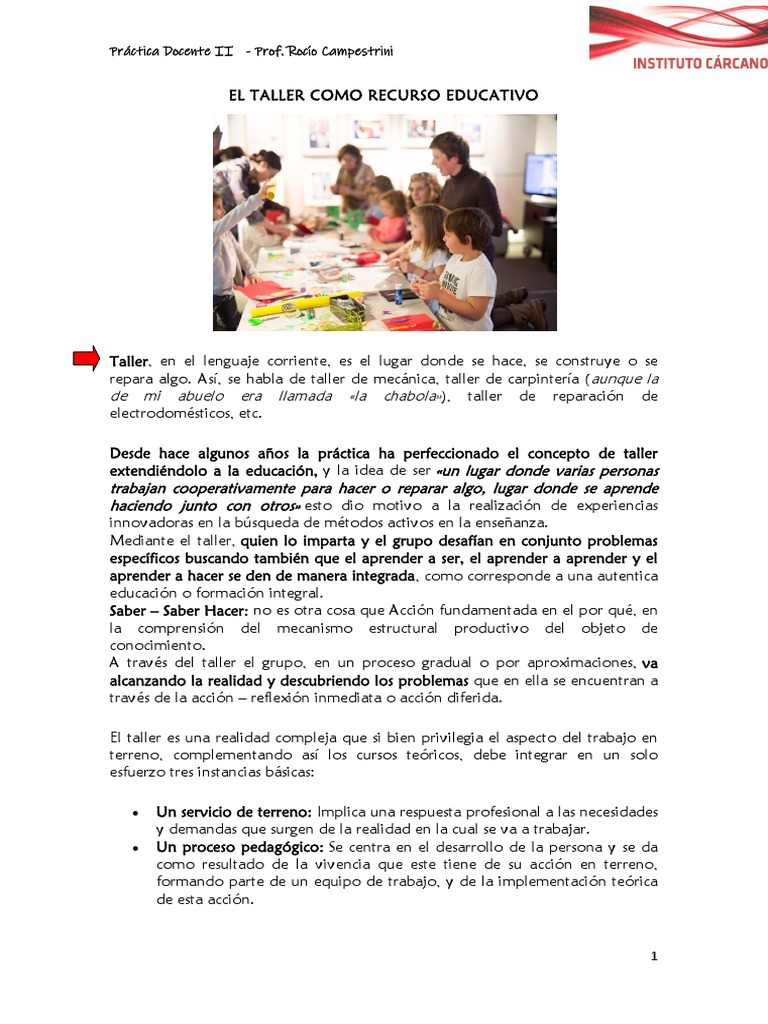 El Taller Como Herramienta Pedagogica | PDF | Aprendizaje | Método de enseñanza