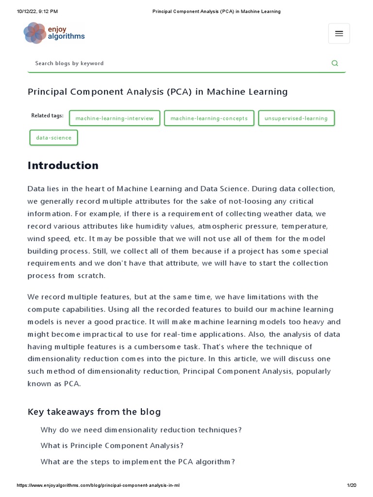 Principal Component Analysis (PCA) in Machine Learning | PDF ...
