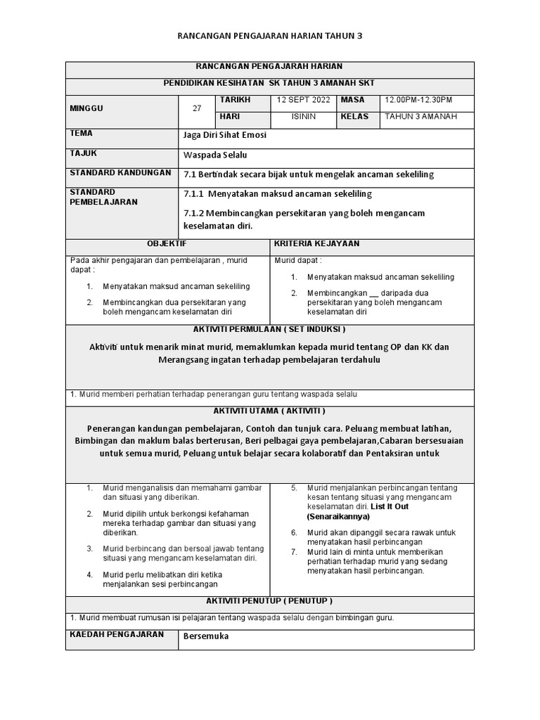 RPH Minggu 25 PK THN 3 by Cikgu Gorgeous | PDF