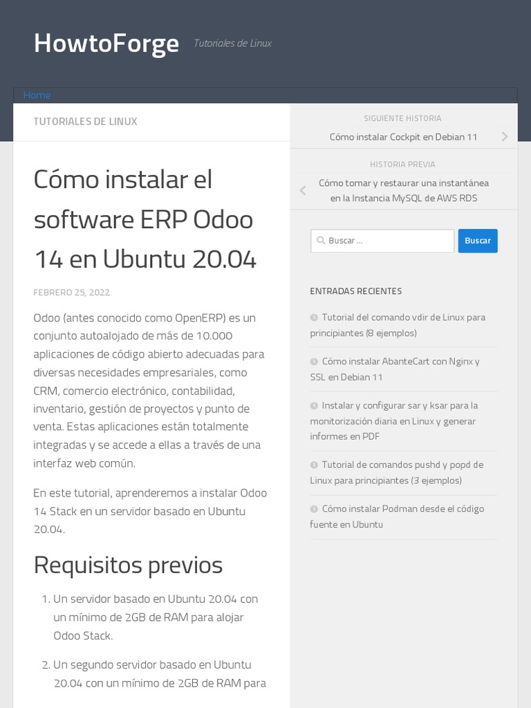 Cómo Instalar El Software ERP Odoo 14 en Ubuntu 20.04 - HowtoForge ...