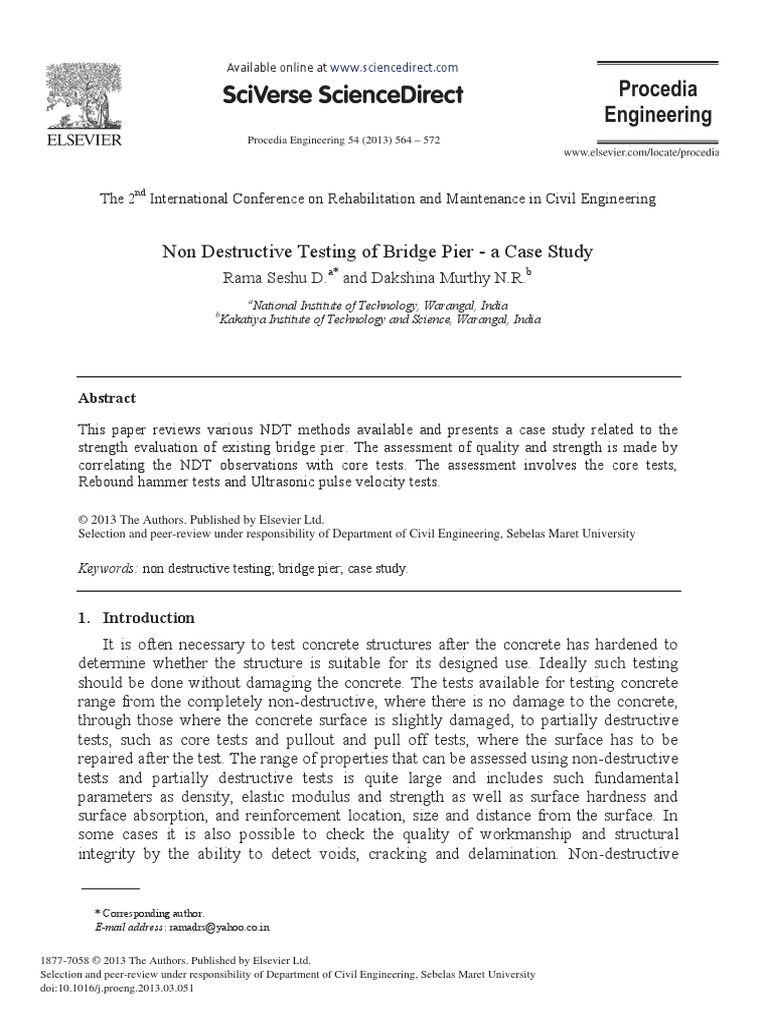 Non Destructive Testing of Bridge Pier A Case Study | PDF | Concrete ...