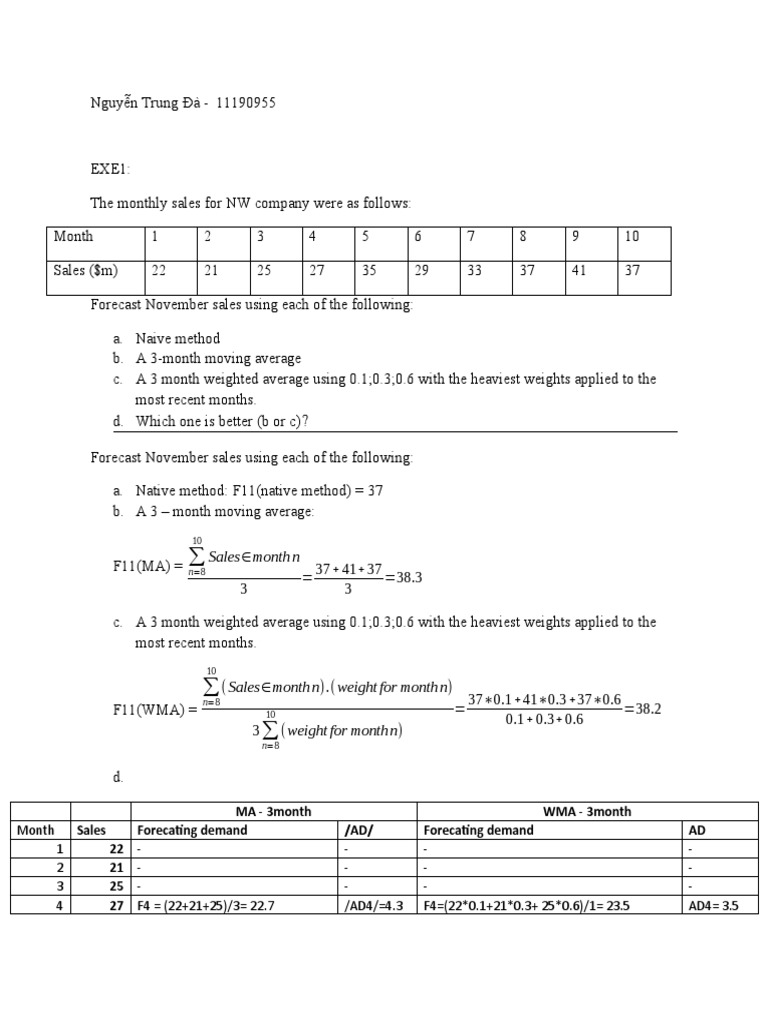 Exe Forecasting Pdf Errors And Residuals Regression Analysis
