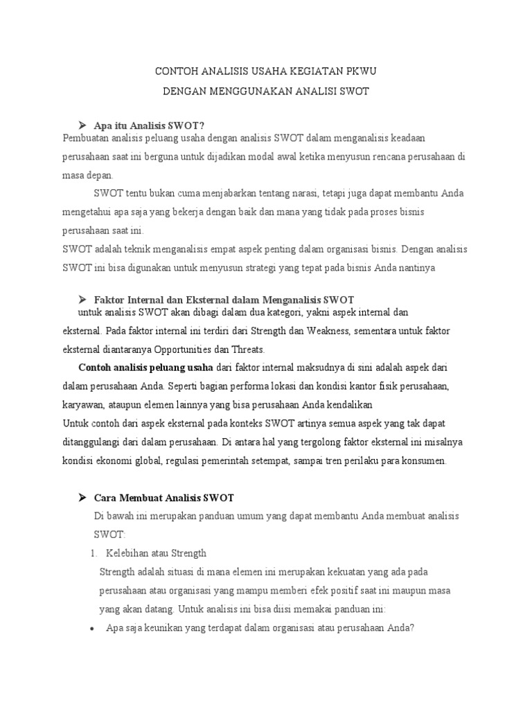 Contoh Analisis Usaha Kegiatan Pkwu | PDF
