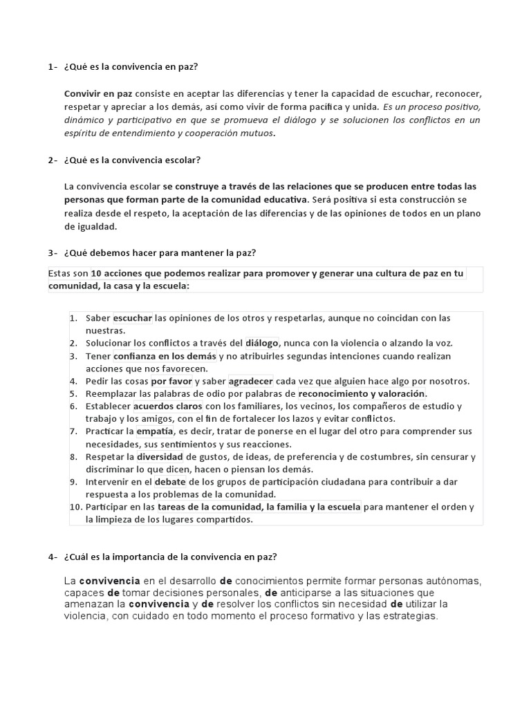 Qué Es La Convivencia En Paz Pdf Paz Empatía